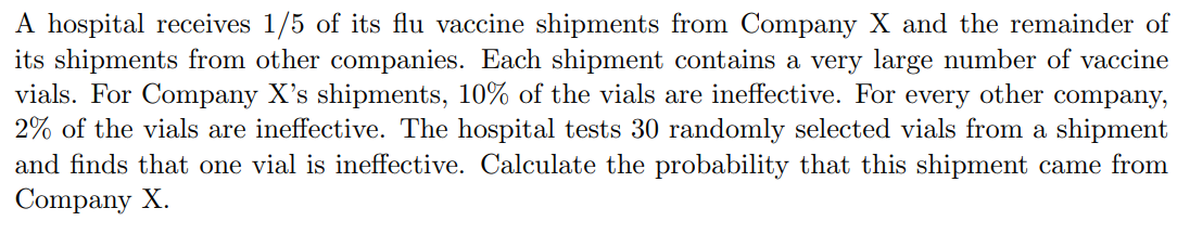 Solved A hospital receives 1/5 of its flu vaccine shipments | Chegg.com