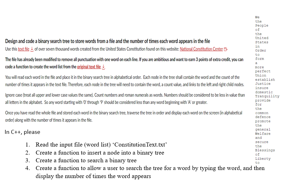 Solved Design and code a binary search tree to store words | Chegg.com