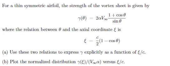 Solved For a thin symmetric airfoil, the strength of the | Chegg.com