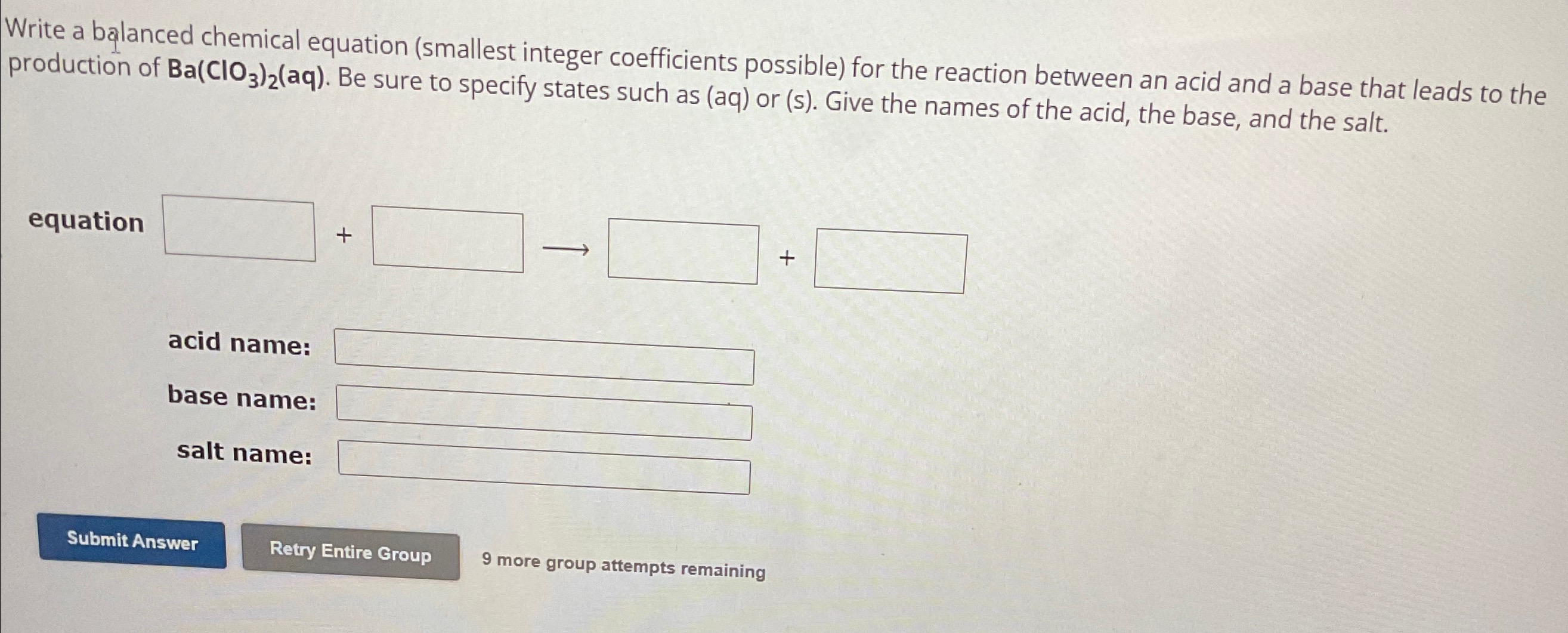 Solved Write a balanced chemical equation (smallest integer | Chegg.com