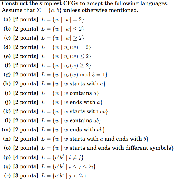 Solved Construct the simplest CFGs to accept the following | Chegg.com