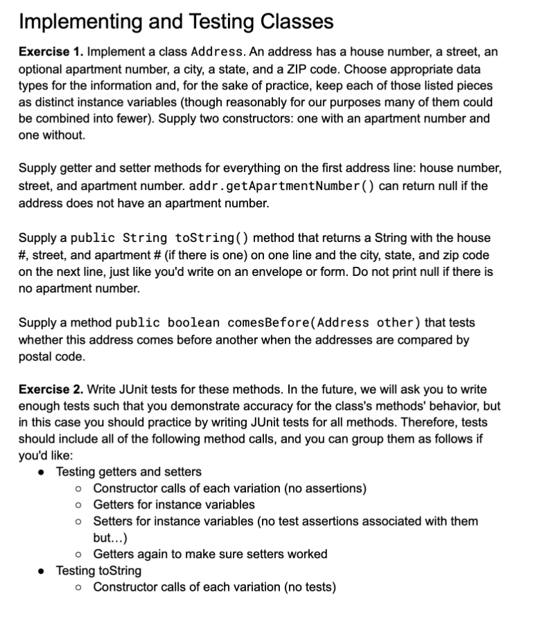Solved Implementing and Testing Classes Exercise 1. | Chegg.com