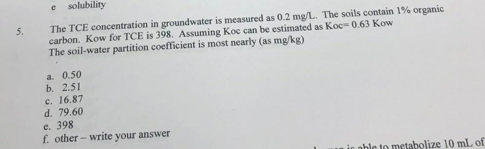 Solved e solubility The TCE concentration in groundwater is | Chegg.com