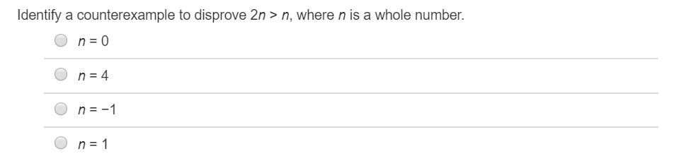 Solved Identify a counterexample to disprove 2n > n, where n | Chegg.com