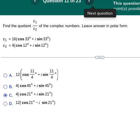 Solved Find the quotient z2z1 of the complex numbers. Leave | Chegg.com