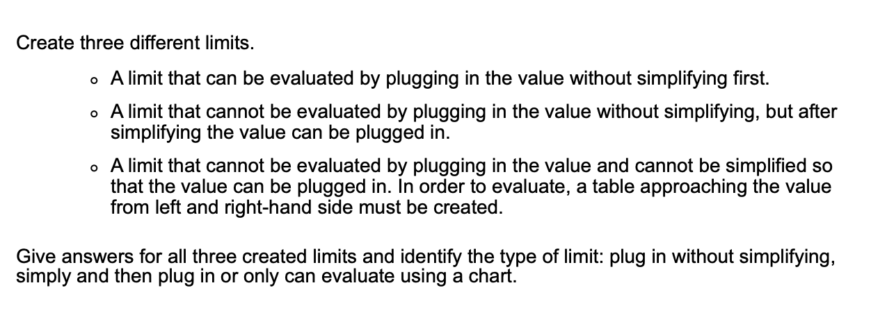 Solved Create three different limits. - A limit that can be | Chegg.com