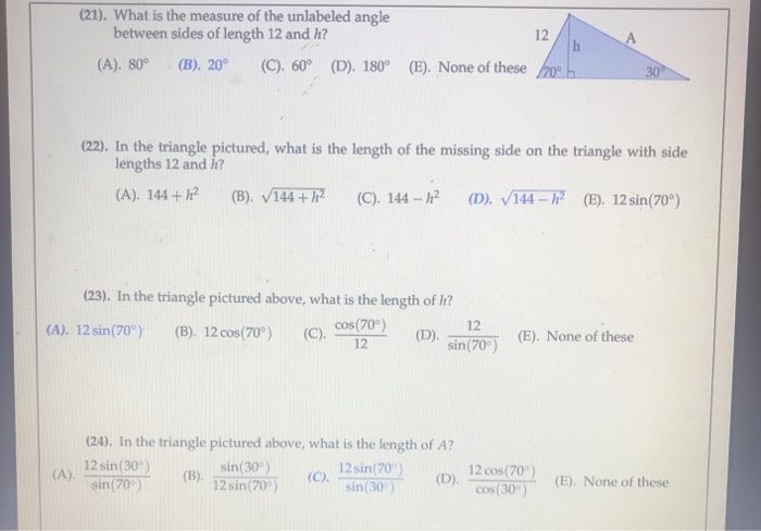 Solved 21). What is the measure of the unlabeled angle | Chegg.com