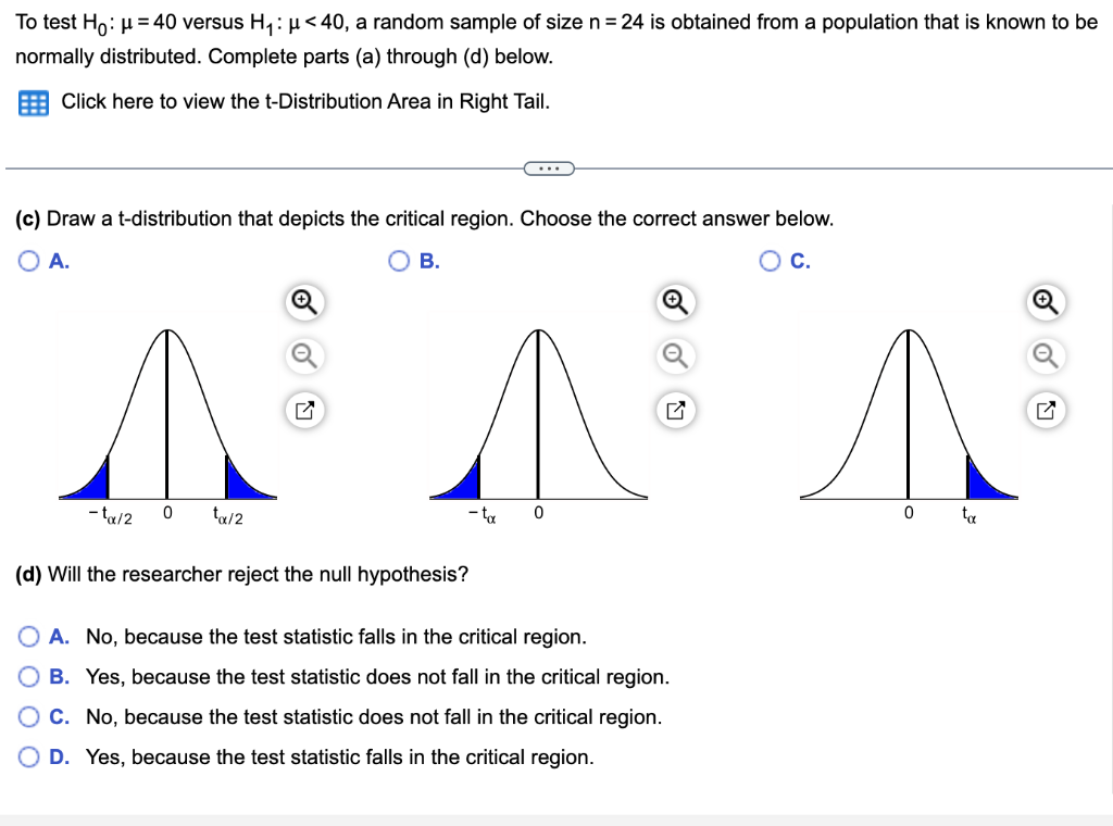 Solved To test H0:μ=40 versus H1:μ