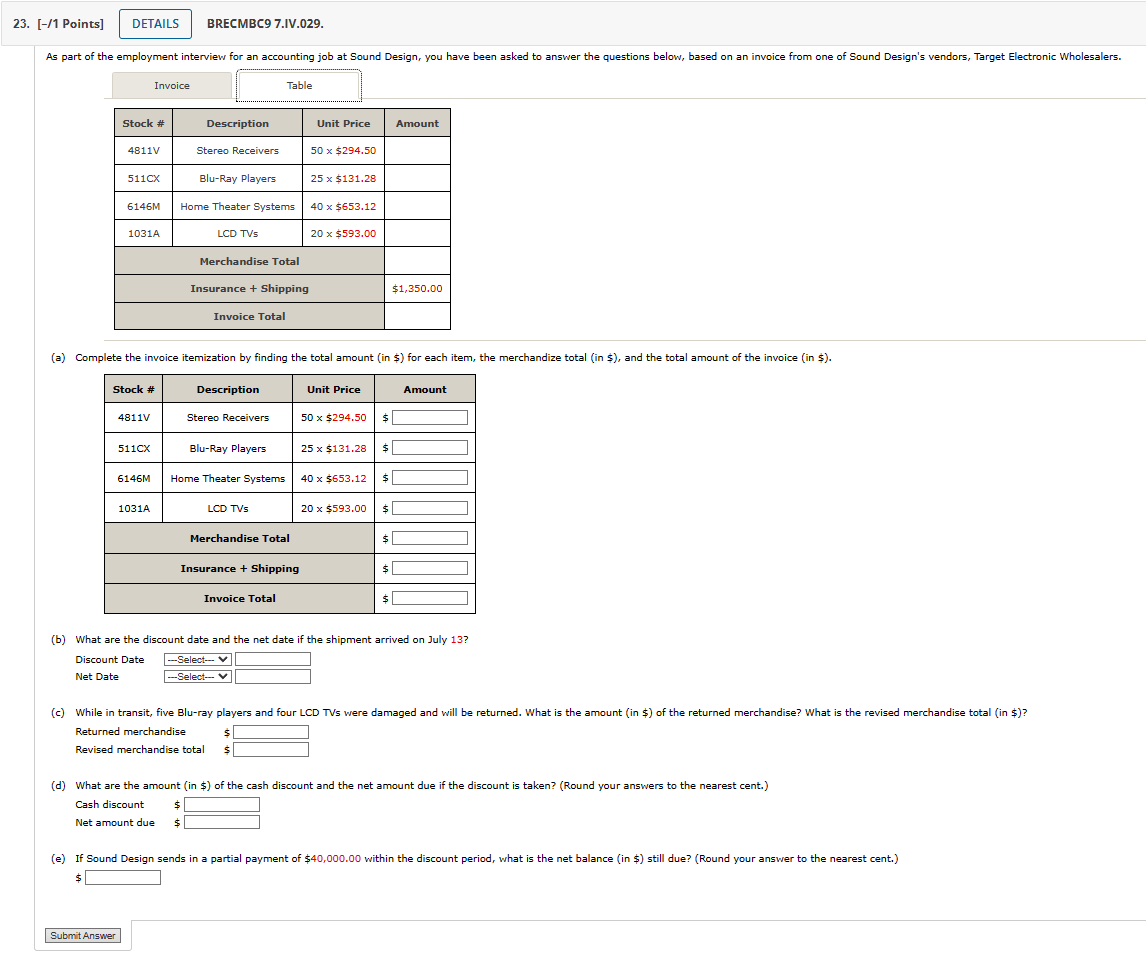 Solved (a)Complete the invoice itemization by finding the | Chegg.com