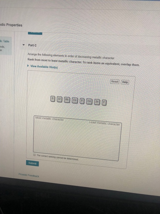 Solved odic Properties c Table Part C nds, er Arrange the | Chegg.com