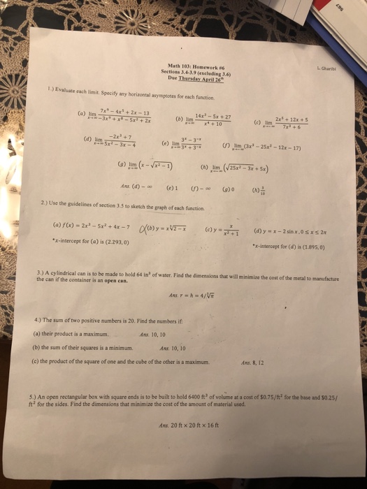 Solved Math 1031 Homework 86 Sections 3.4-3.9 (excluding | Chegg.com