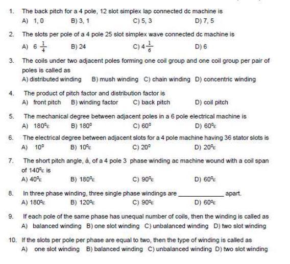 Solved 1. The back pitch for a 4 pole, 12 slot simplex lap | Chegg.com