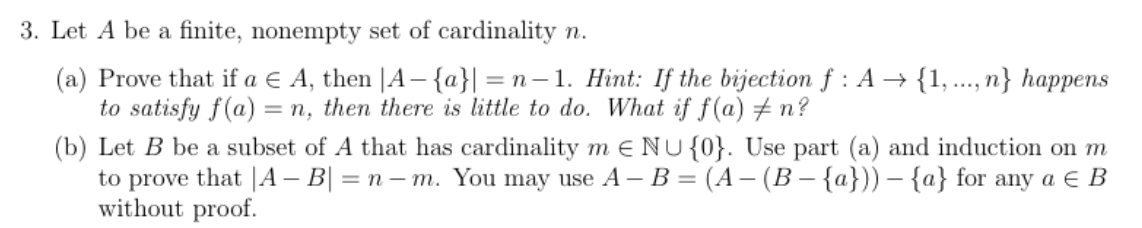 Solved 3. Let A be a finite, nonempty set of cardinality n. | Chegg.com