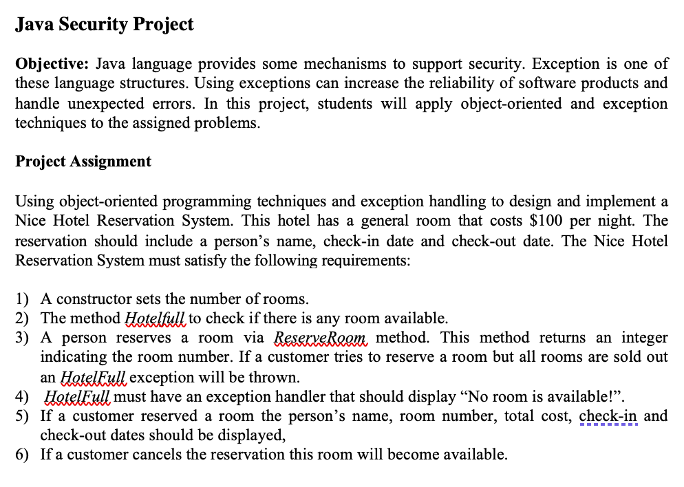 Solved Java Security Project Objective: Java language | Chegg.com