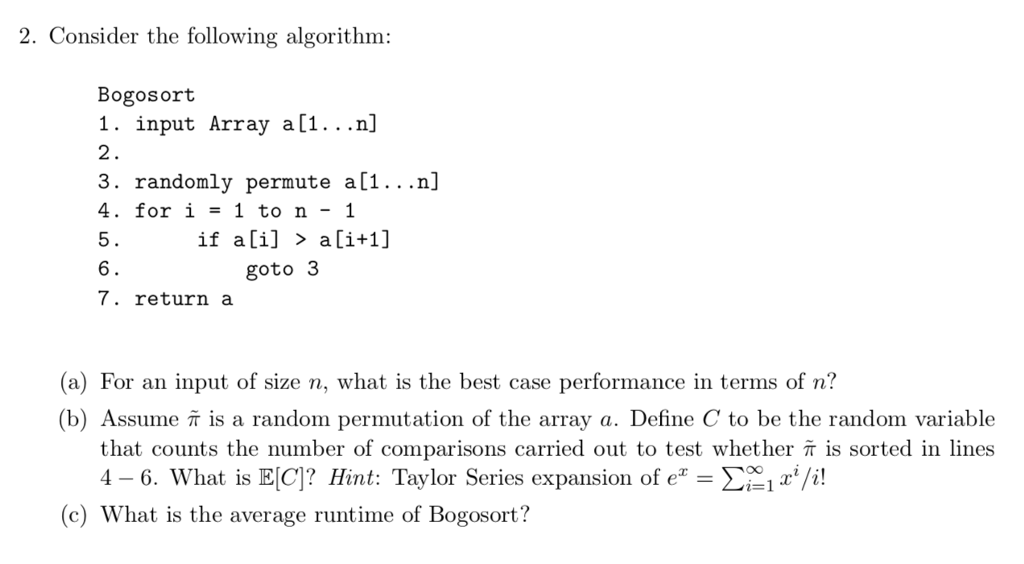 2. Consider the following algorithm: Bogosort 1. | Chegg.com