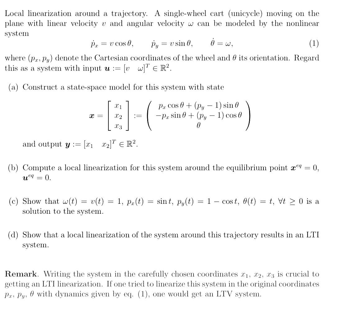 Solved Local linearization around a trajectory. A | Chegg.com