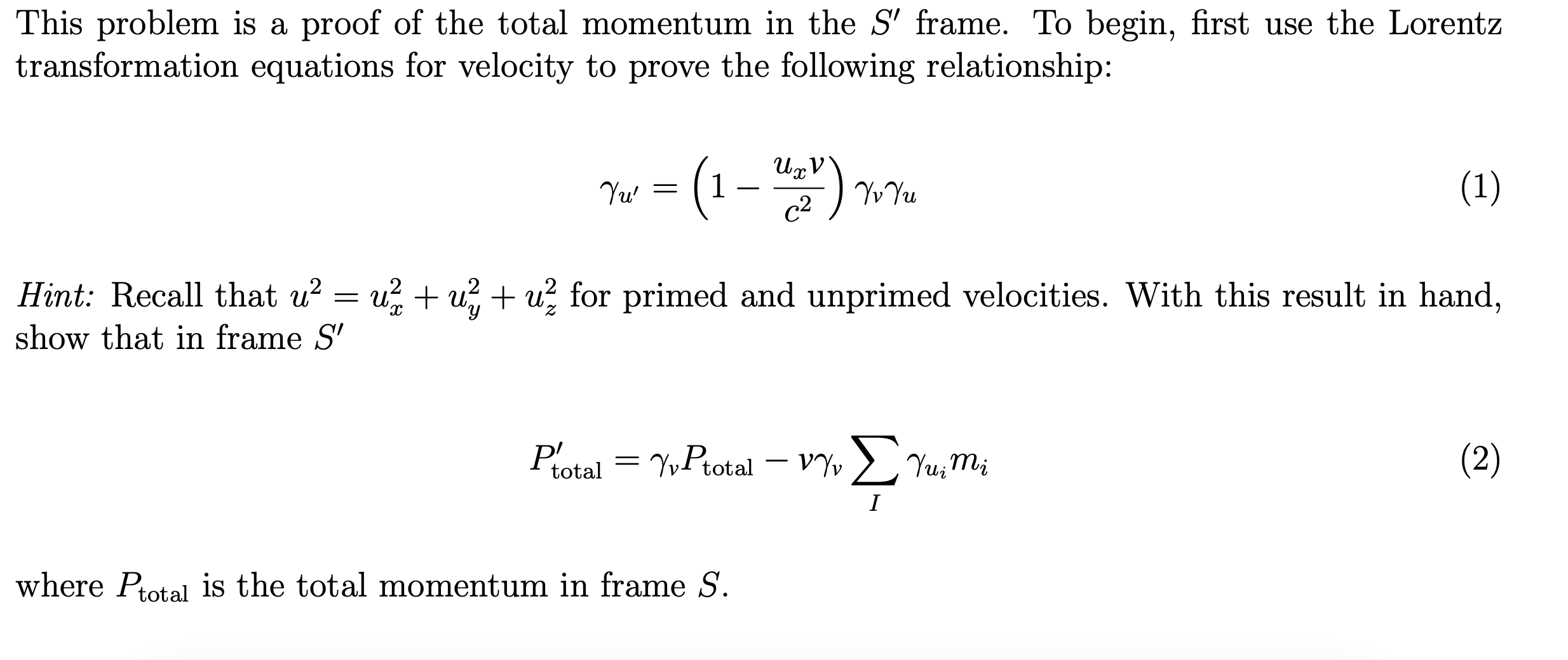 Solved This problem is a proof of the total momentum in the | Chegg.com