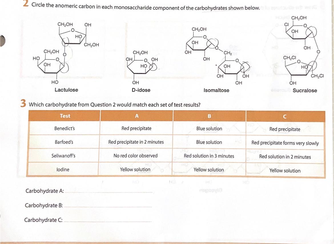 Solved 2 Circle the anomeric carbon in each monosaccharide | Chegg.com