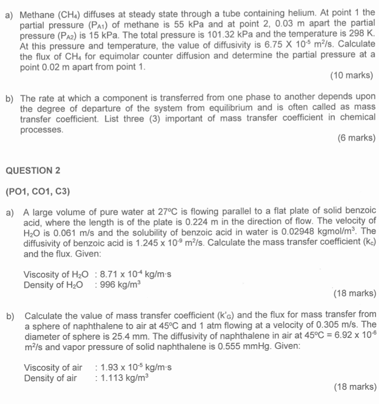 a) Methane (CH) diffuses at steady state through a | Chegg.com