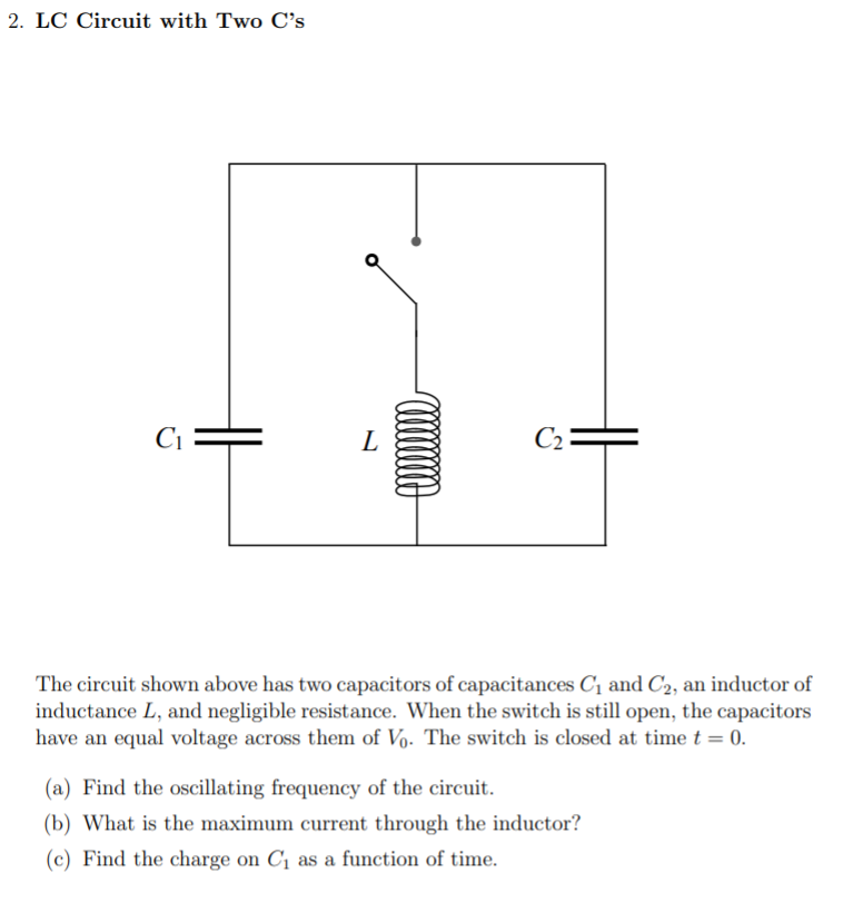 Solved 2. LC Circuit with Two C's arom The circuit shown | Chegg.com