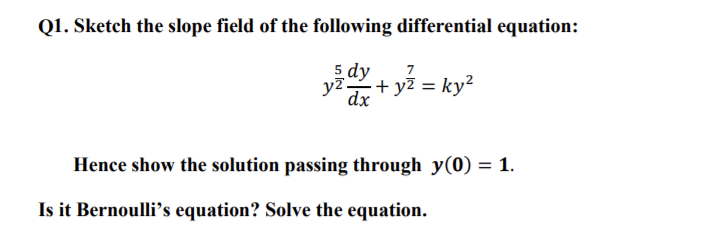 Solved Q1. Sketch the slope field of the following | Chegg.com