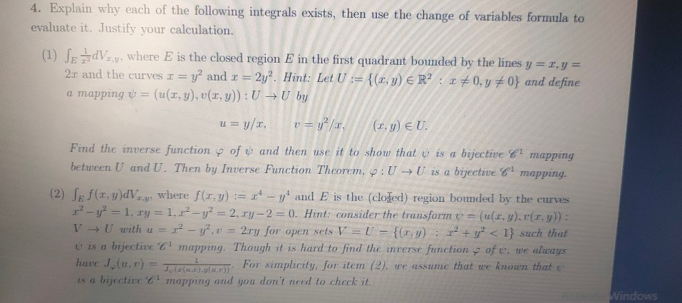 4. Explain why each of the following integrals | Chegg.com