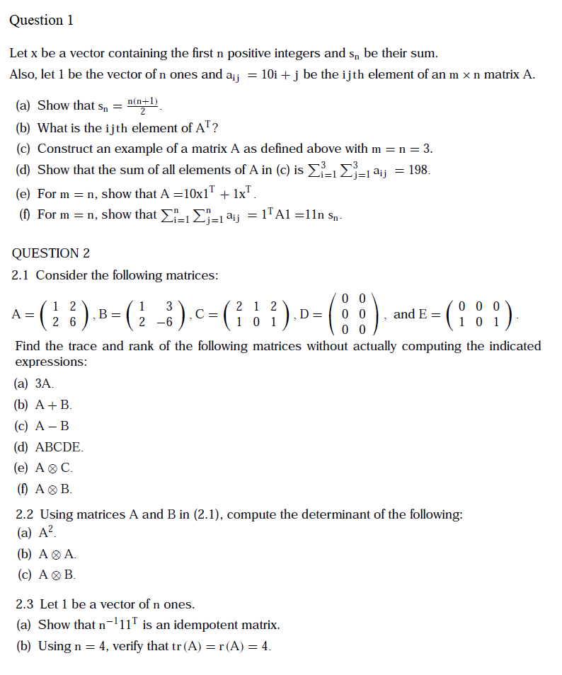 Solved Question Let X Be A Vector Containing The First N