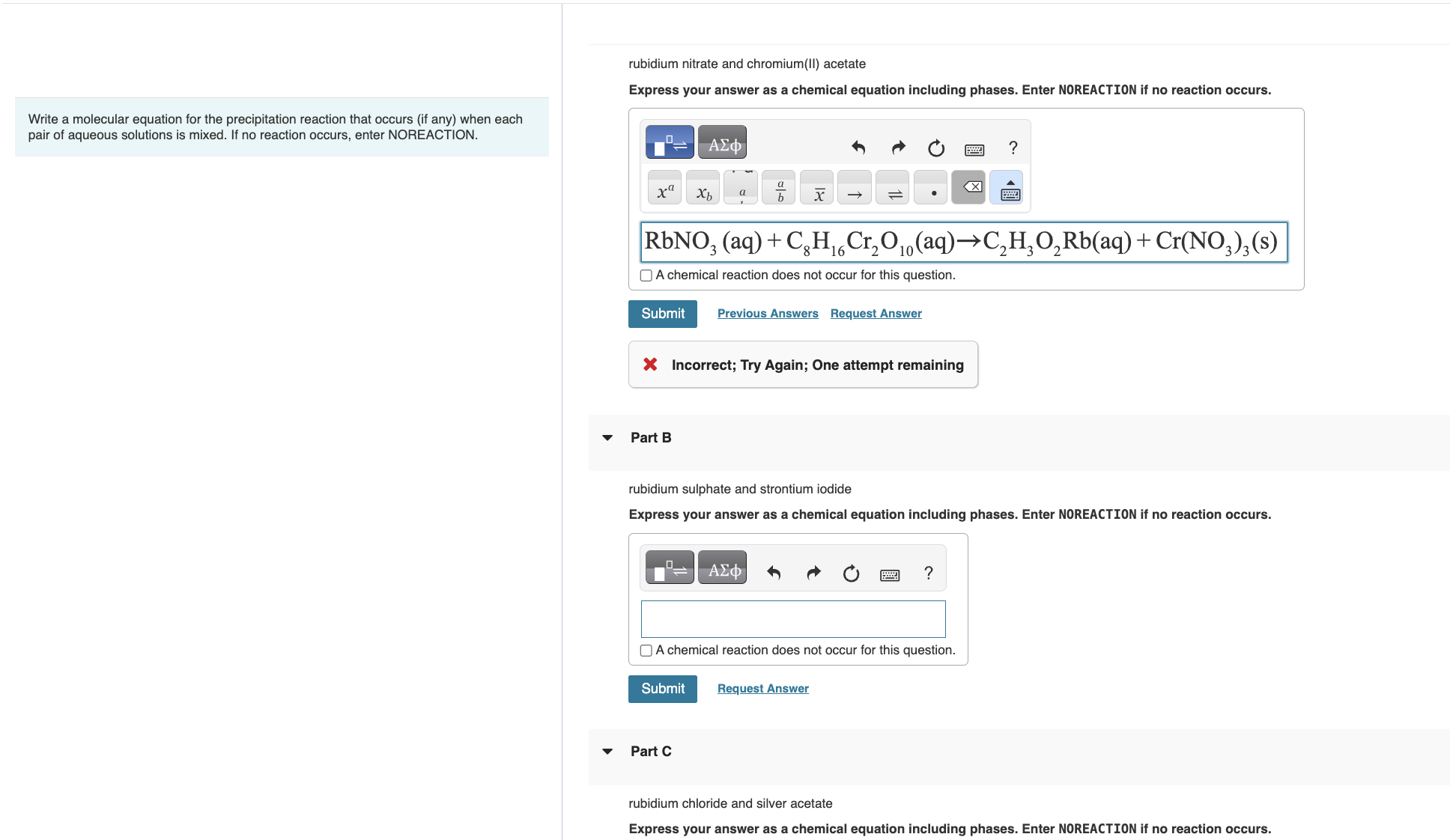 Solved rubidium nitrate and chromium(II) ﻿acetateExpress | Chegg.com