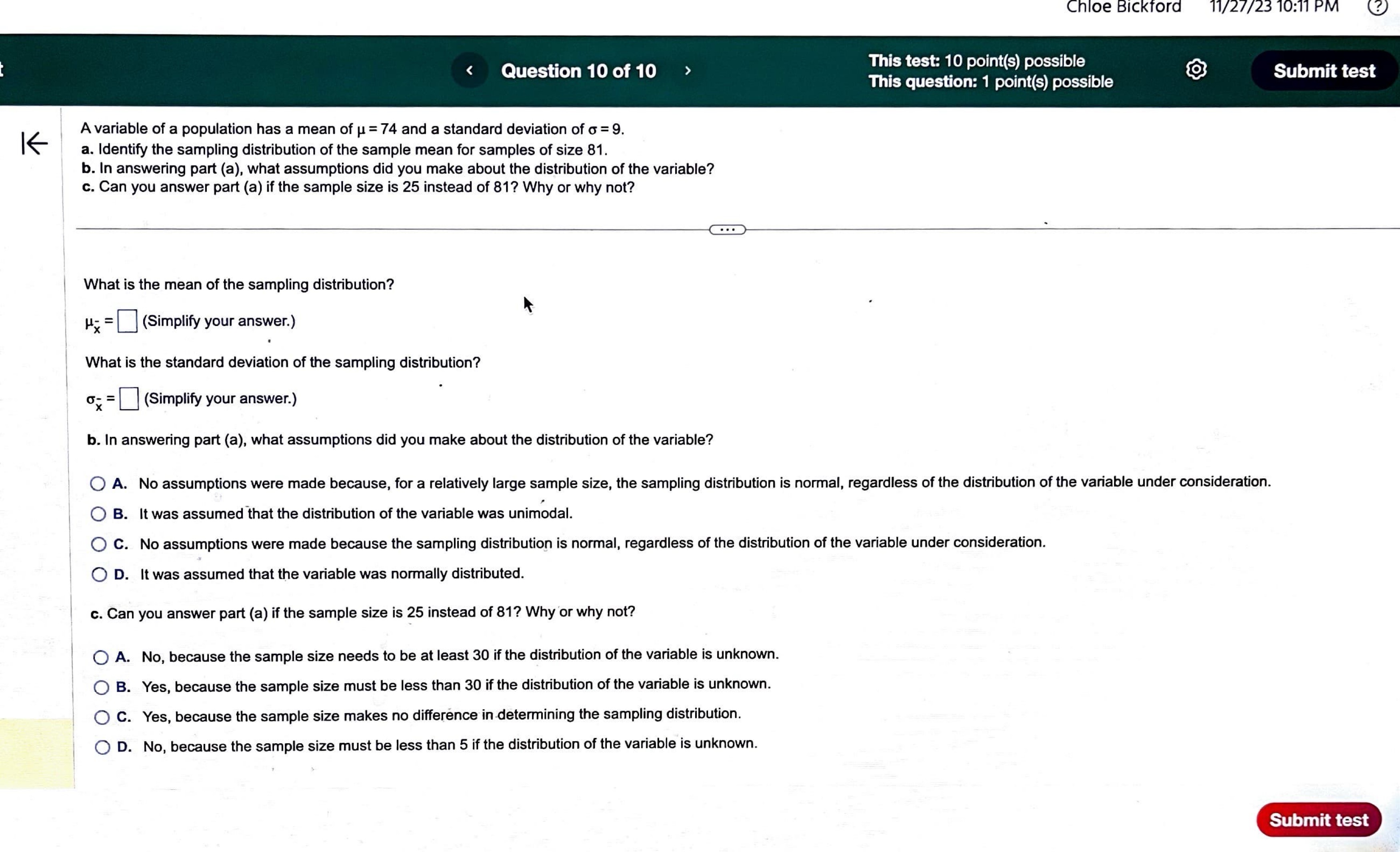 Solved A variable of a population has a mean of μ=74 and a | Chegg.com
