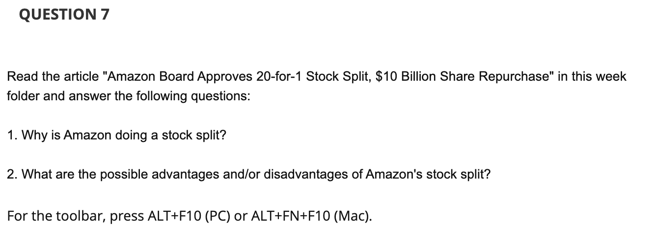 Read the article "Amazon Board Approves 20-for-1 | Chegg.com
