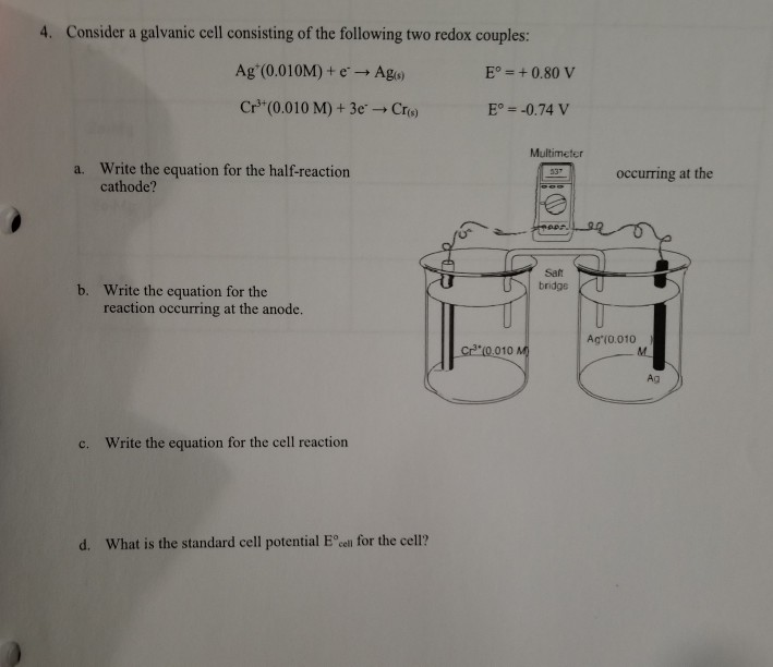 Solved 4. Consider a galvanic cell consisting of the | Chegg.com
