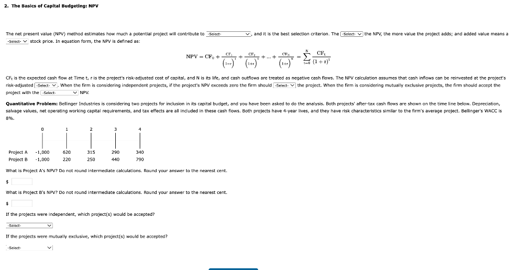 Solved 2 The Basics Of Capital Budgeting Npv The Net Chegg
