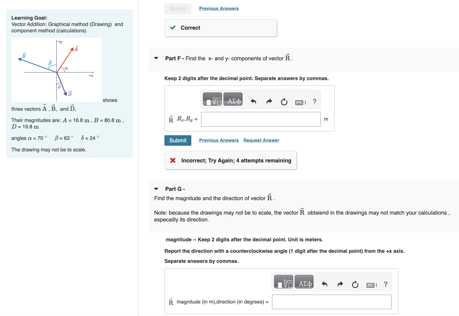 Solved Learning Goal: Vector Addition: Graphical method | Chegg.com