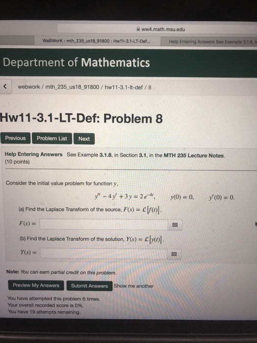 Solved ww4.math.msu.edu WeBWork:mth 235 us18.91800 : | Chegg.com