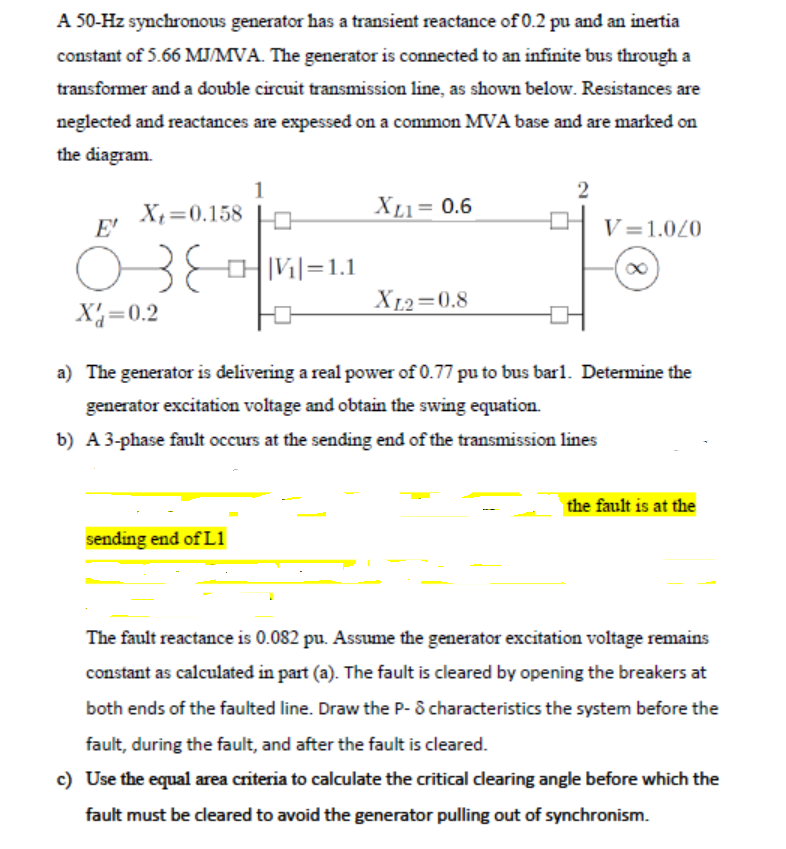 Solved A 50 Hz Synchronous Generator Has A Transient