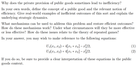 Solved Why does the private provision of public goods | Chegg.com