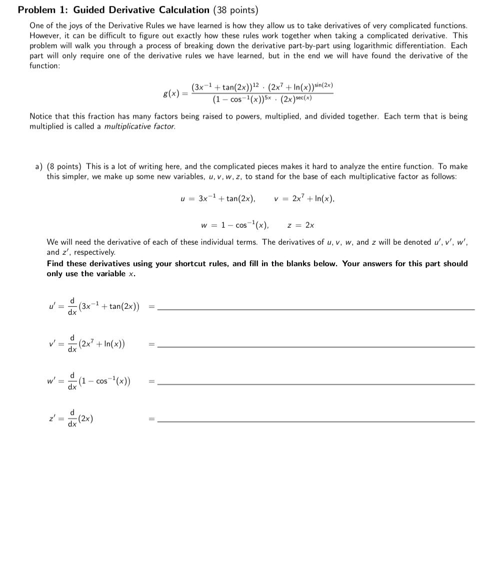 Solved Problem 1: Guided Derivative Calculation (38 points) | Chegg.com