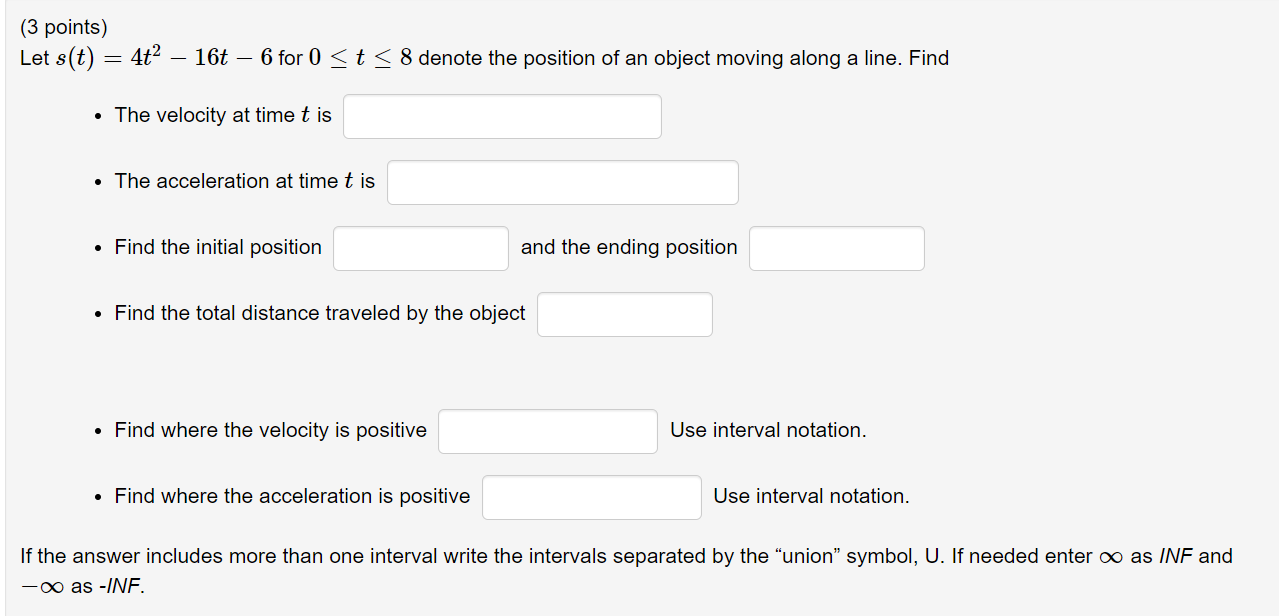 Solved Let s(t)=4t2−16t−6 for 0≤t≤8 denote the position of | Chegg.com
