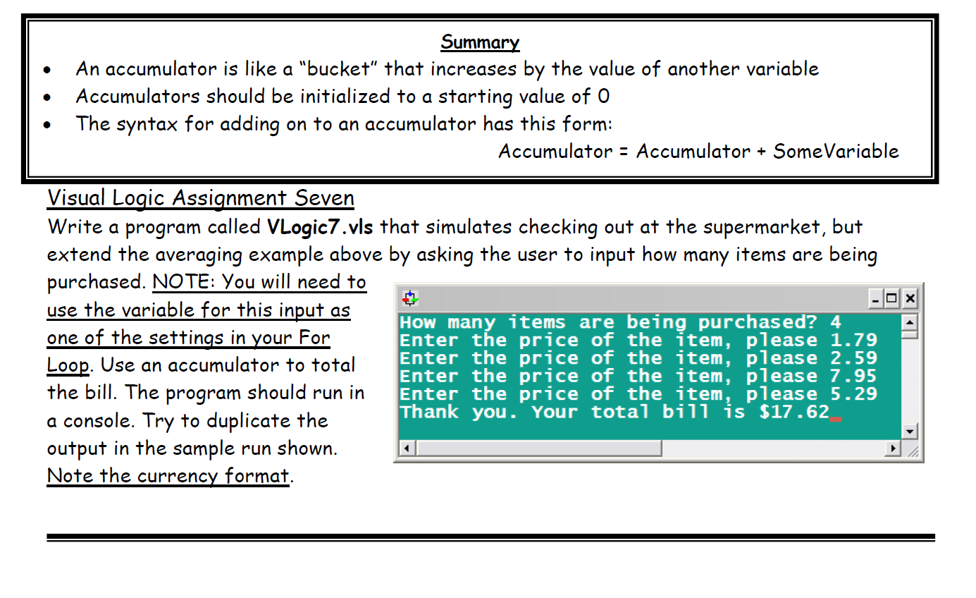 Solved Visual Logic Assignment Seven Write a program called | Chegg.com