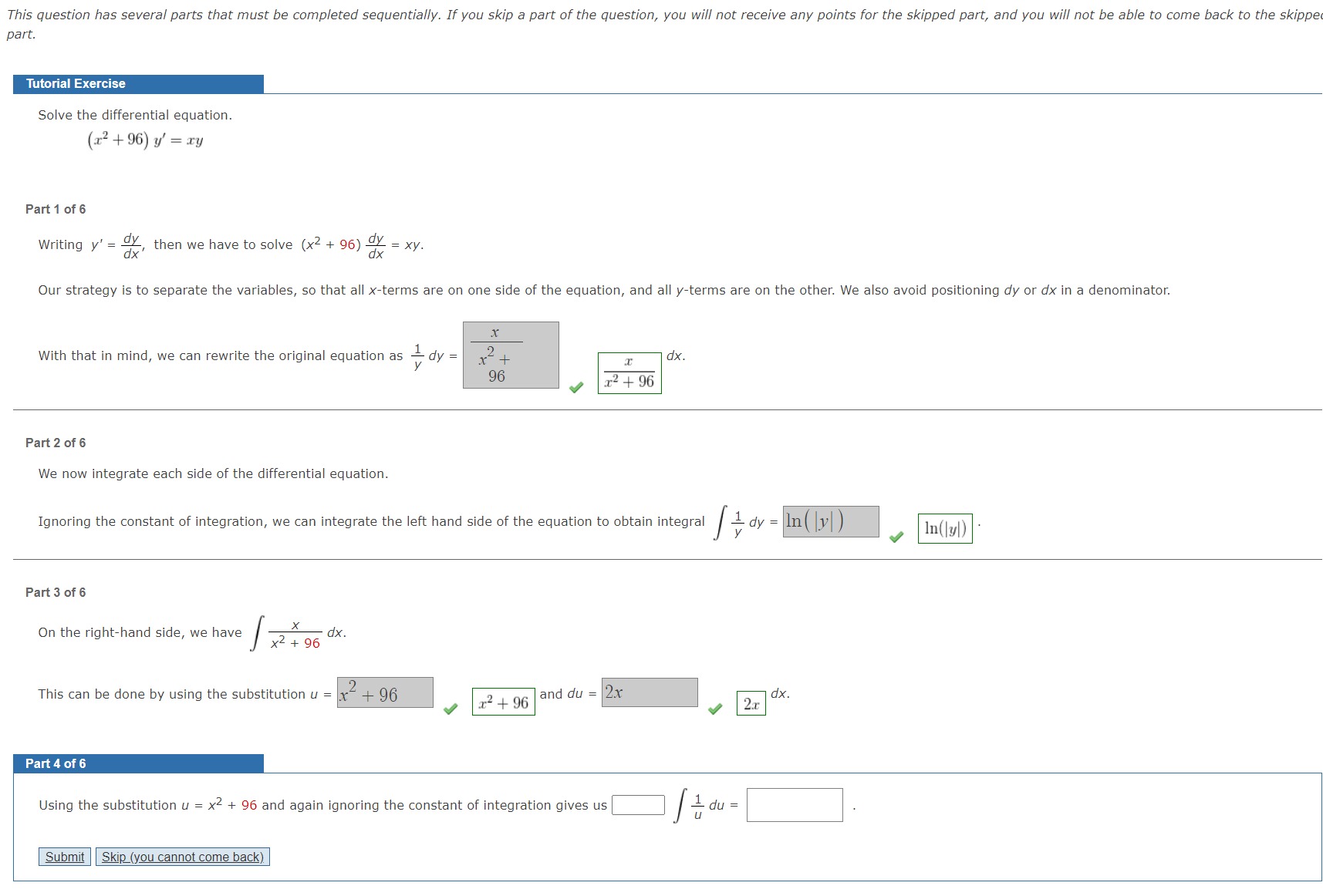 Solved part. Tutorial Exercise Solve the differential | Chegg.com