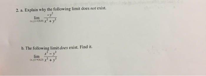 Solved 2. a. Explain why the following limit does not exist. | Chegg.com