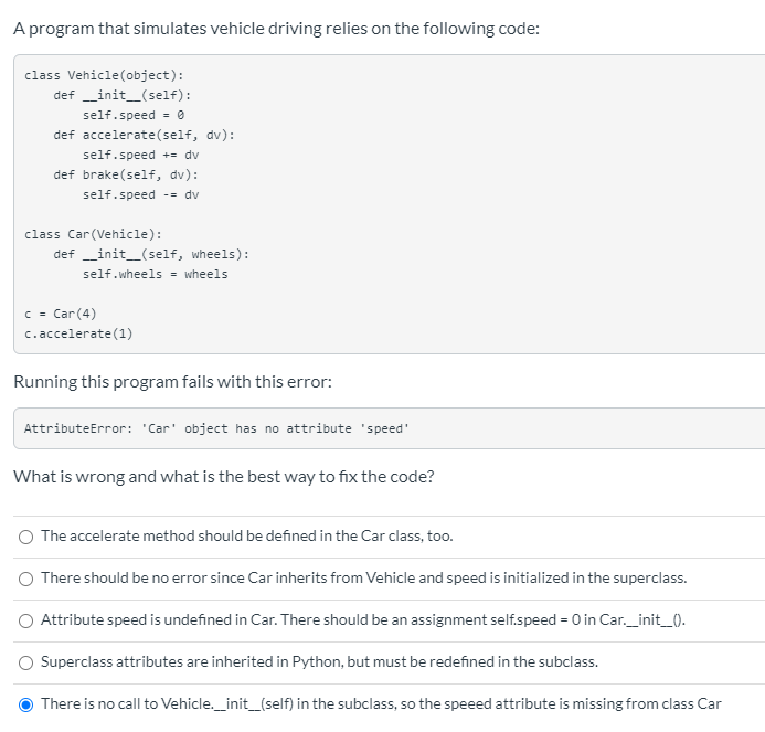 Solved A program that simulates vehicle driving relies on | Chegg.com