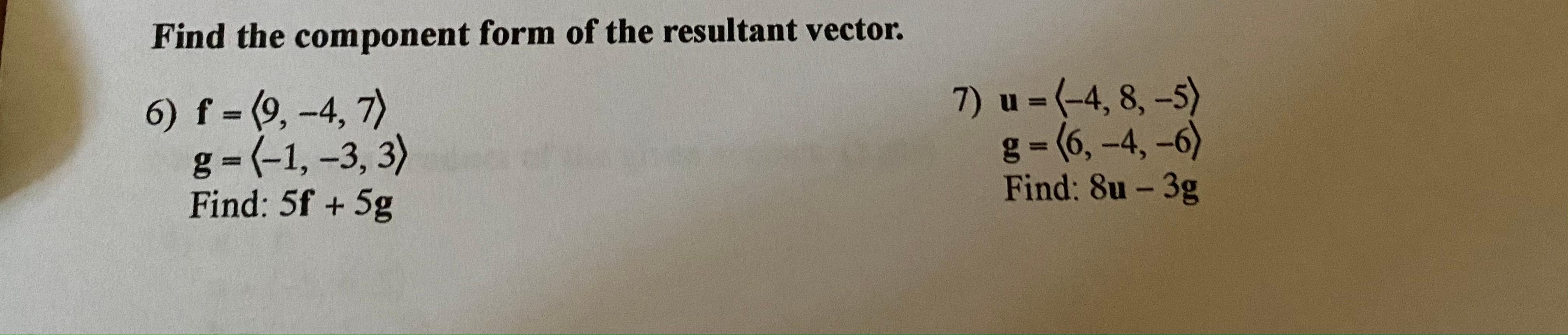 Solved Find the component form of the resultant vector. 6) f | Chegg.com