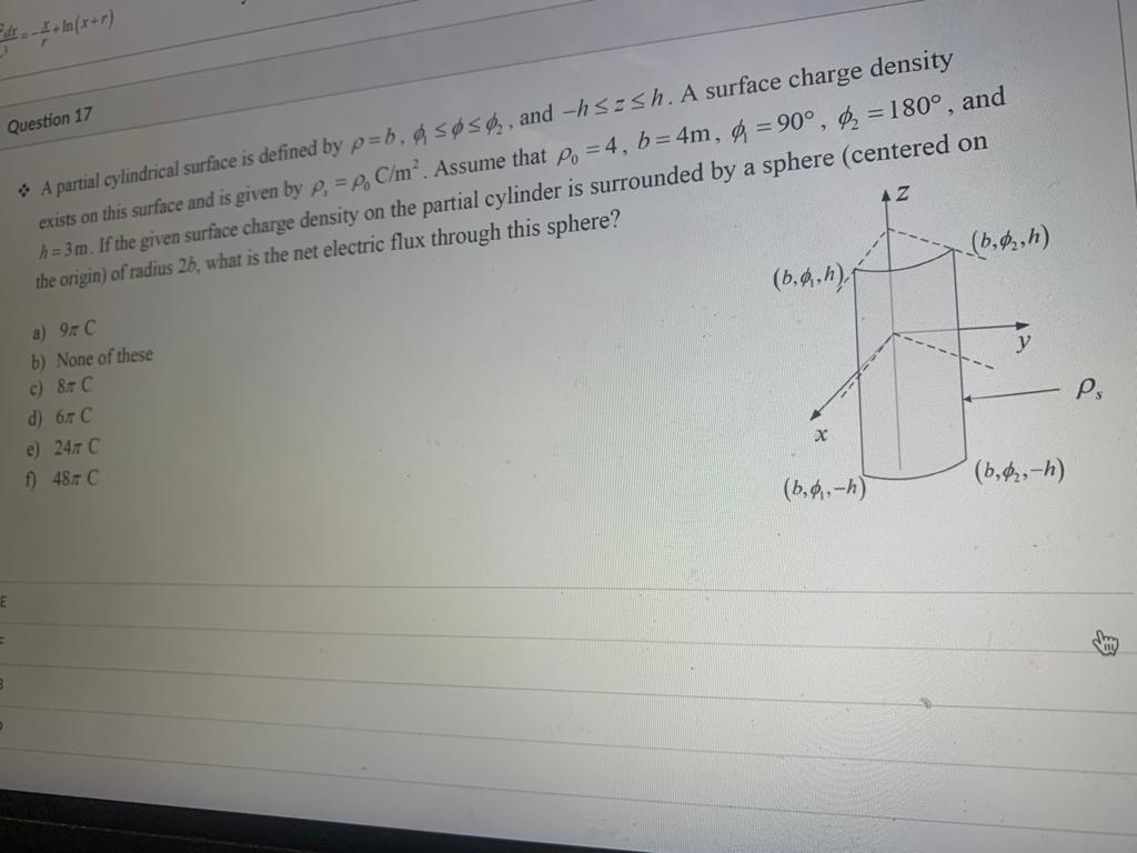 Solved Question 17 * A partial cylindrical surface is | Chegg.com