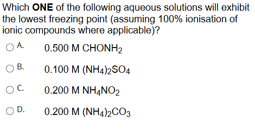 Solved Which ONE of the following aqueous solutions will | Chegg.com