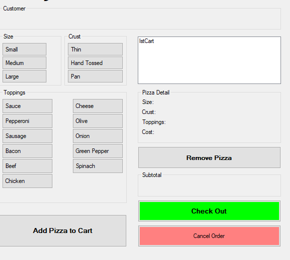 C# help Gui Size and Crust group boxes are radio | Chegg.com