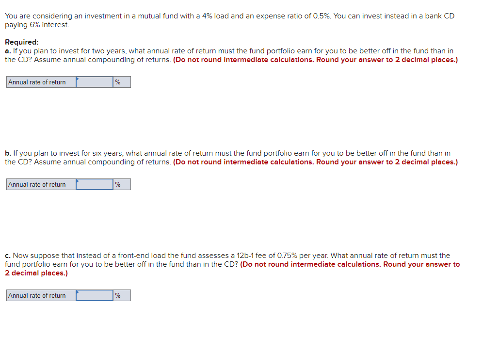 Solved You are considering an investment in a mutual fund | Chegg.com
