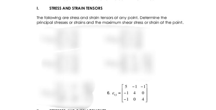Solved I. STRESS AND STRAIN TENSORS The following are stress | Chegg.com