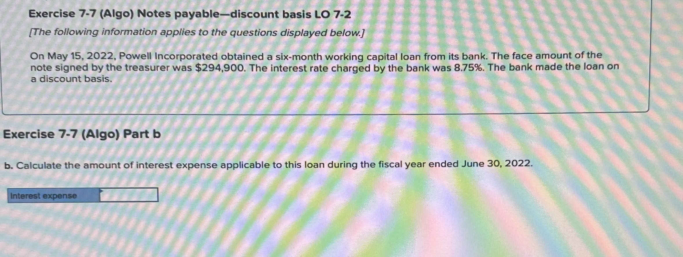 Solved Exercise 7-7 (Algo) Notes payable-discount basis LO | Chegg.com