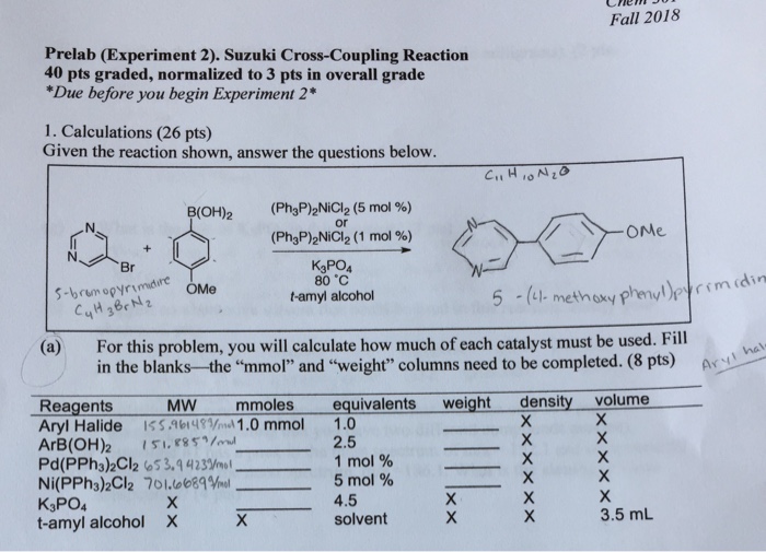 Solved Fall 2018 Prelab (Experiment 2). Suzuki | Chegg.com